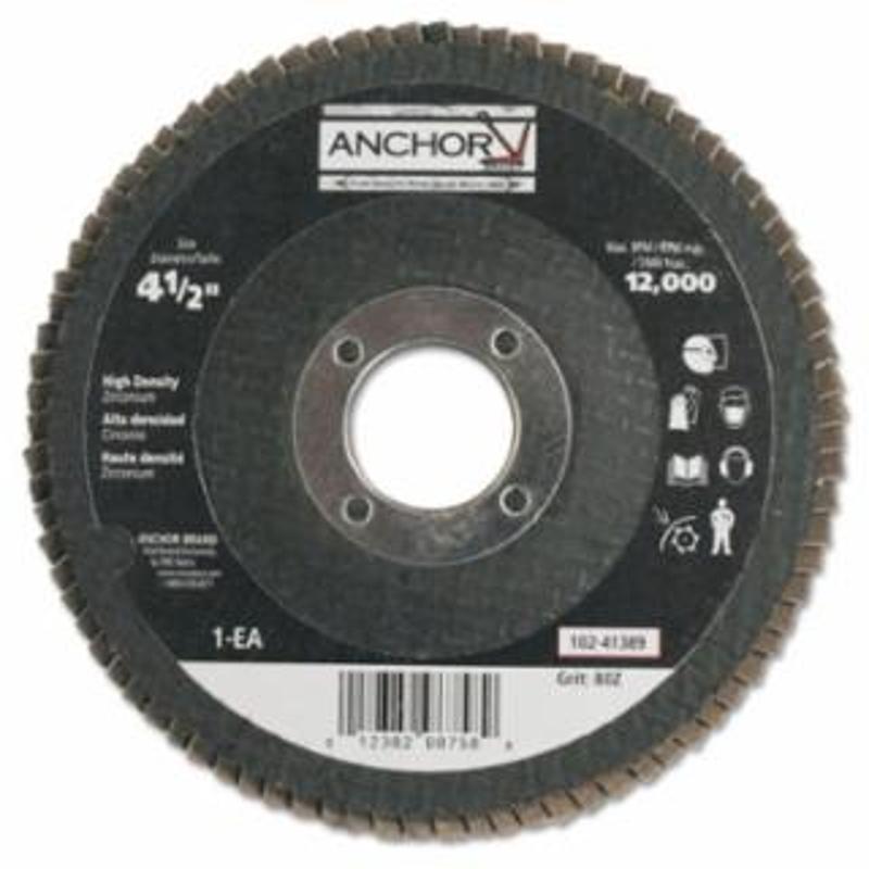 ANCHOR BRAND Abrasive High Density Flap Discs, 4 1/2 in, 80 Grit, 7/8