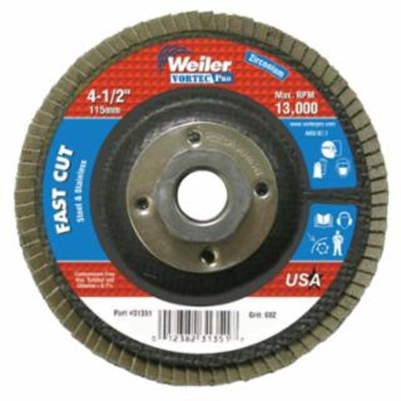 Weiler Vortec Pro® Abrasive Flap Disc, 4-1/2 in dia, 60 Grit, 5/8 in-1